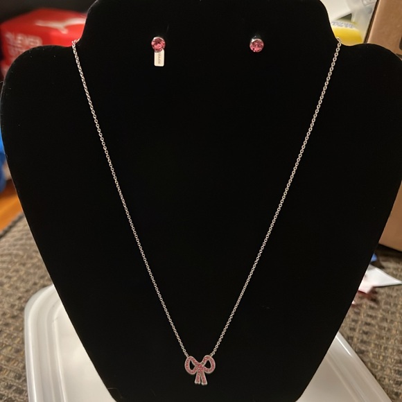 Coach | Jewelry | Coach Pink Ribbon Necklace Wmatching Pink Stud ...